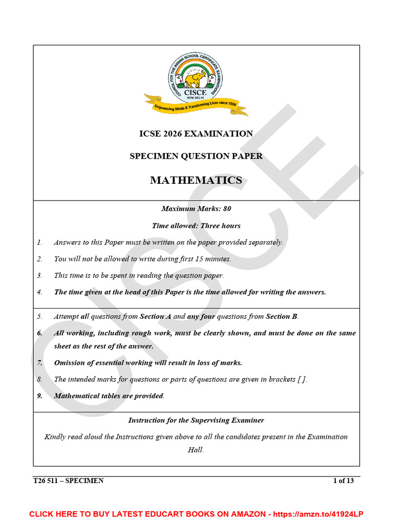 Mathematics Class 10 SQP 2026 | PDF | Sphere | Circle