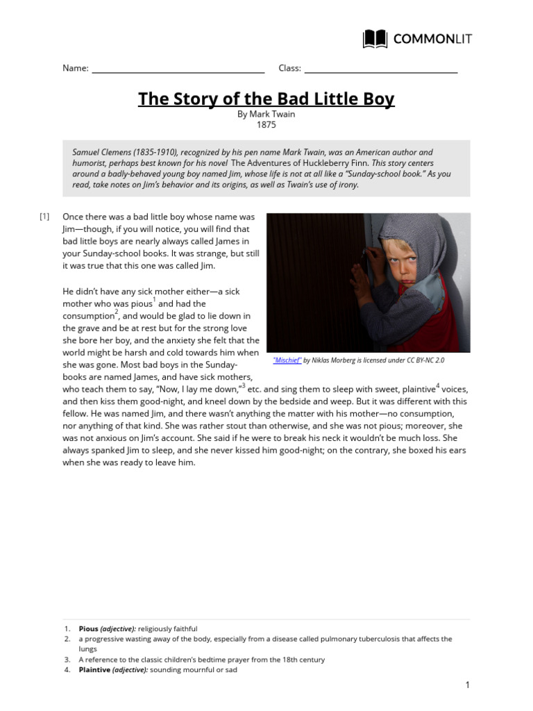 Jim: The Bad Little Boy's Tale | PDF | Mark Twain