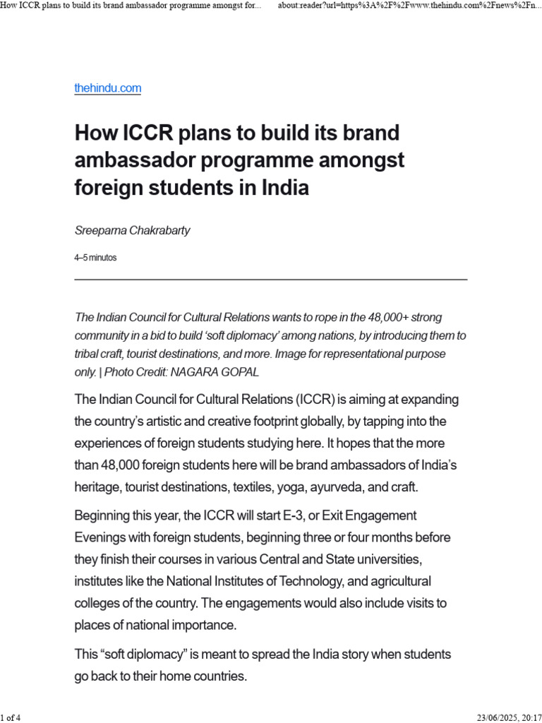 Hindu Times How ICCR Plans To Build Its Brand Ambassador Programme ...