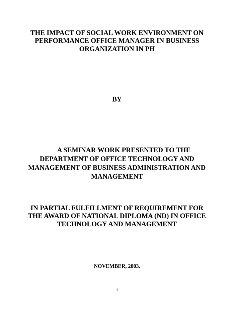 The Impact of Social Work Environment On Performance Office Manager in ...