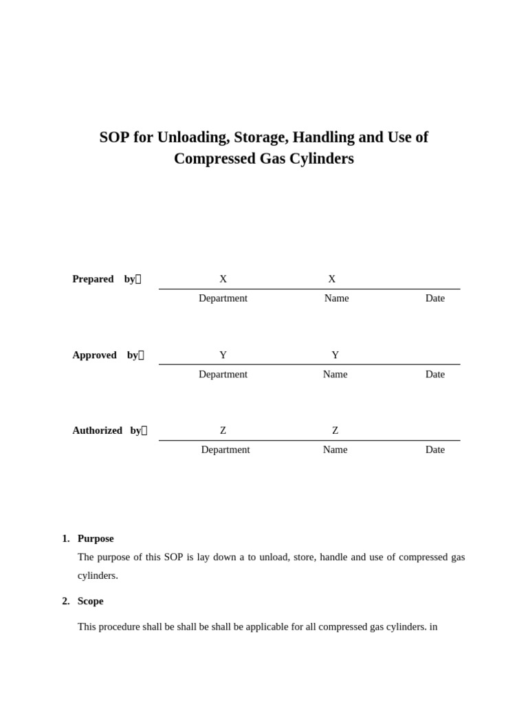 SOP For Unloading, Storage, Handling and Use of Compressed Gas ...