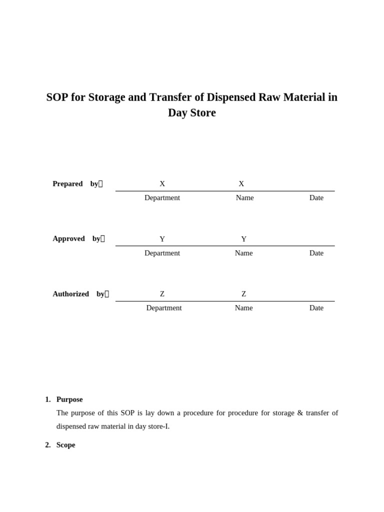 SOP For Storage and Transfer of Dispensed Raw Material in Day Store | PDF
