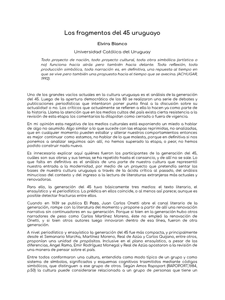 Análisis de la Generación del 45 en Uruguay | PDF | Uruguay | Educación ...
