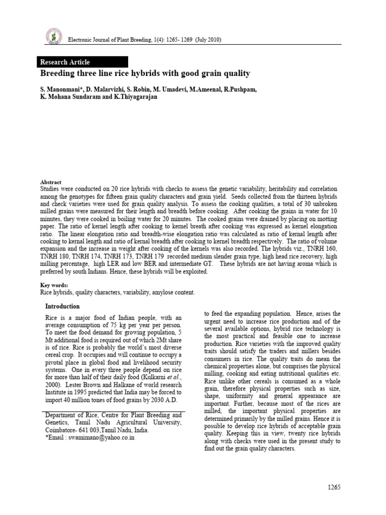 Rice Hybrids: Grain Quality Assessment | PDF | Heritability | Rice
