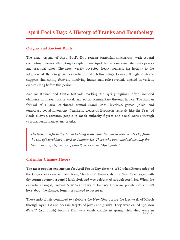 History of April Fool's Day Pranks | PDF