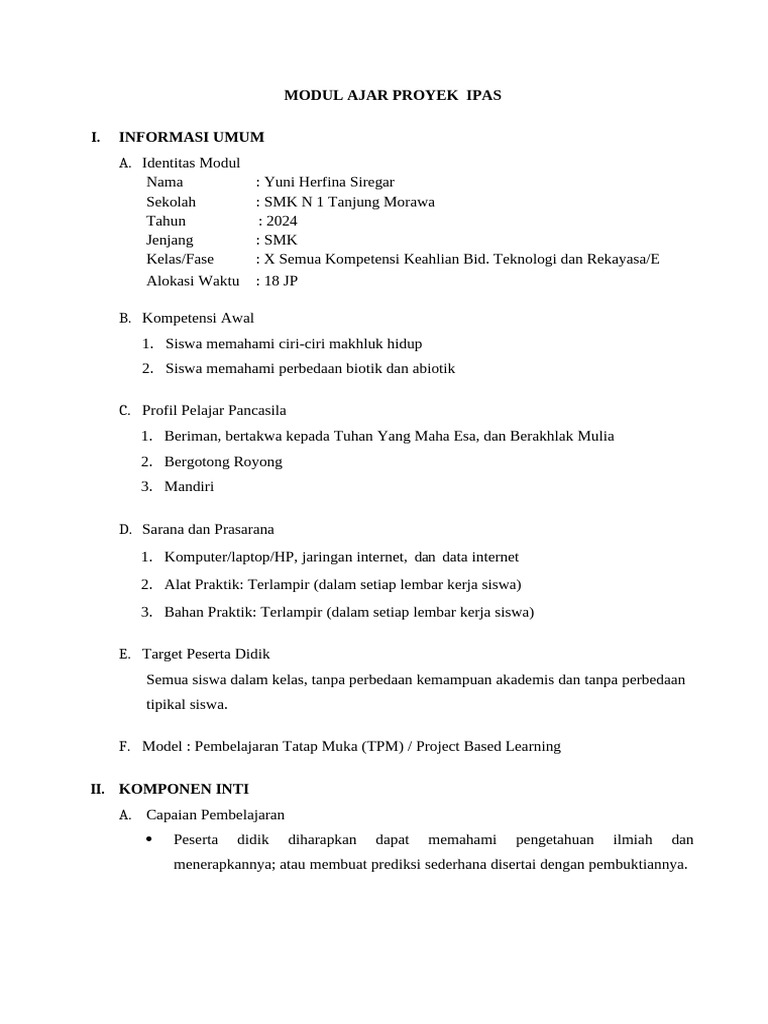 Modul Ajar IPAS Kelas X SMK 2024 | PDF