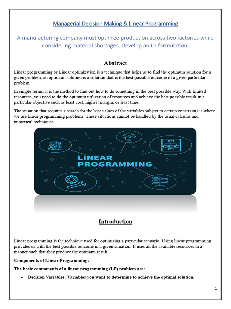 Linear Programming for Manufacturing Optimization | PDF | Linear ...