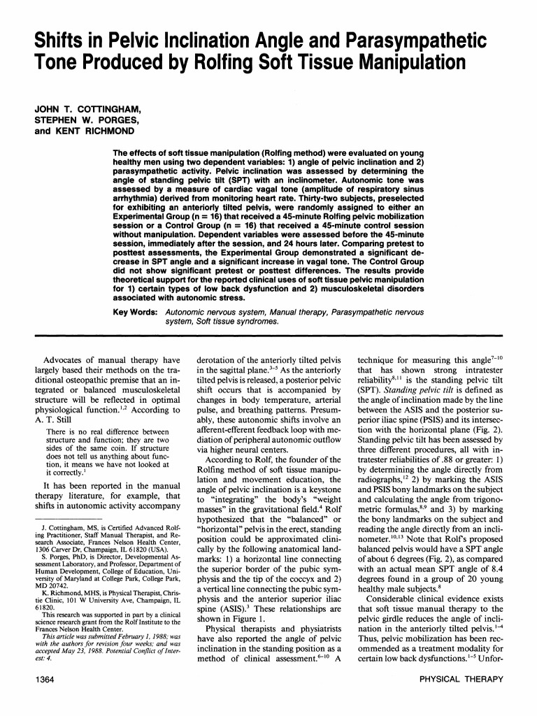 Rolfing Effects on Pelvic Angle and Vagal Tone | PDF | Pelvis ...