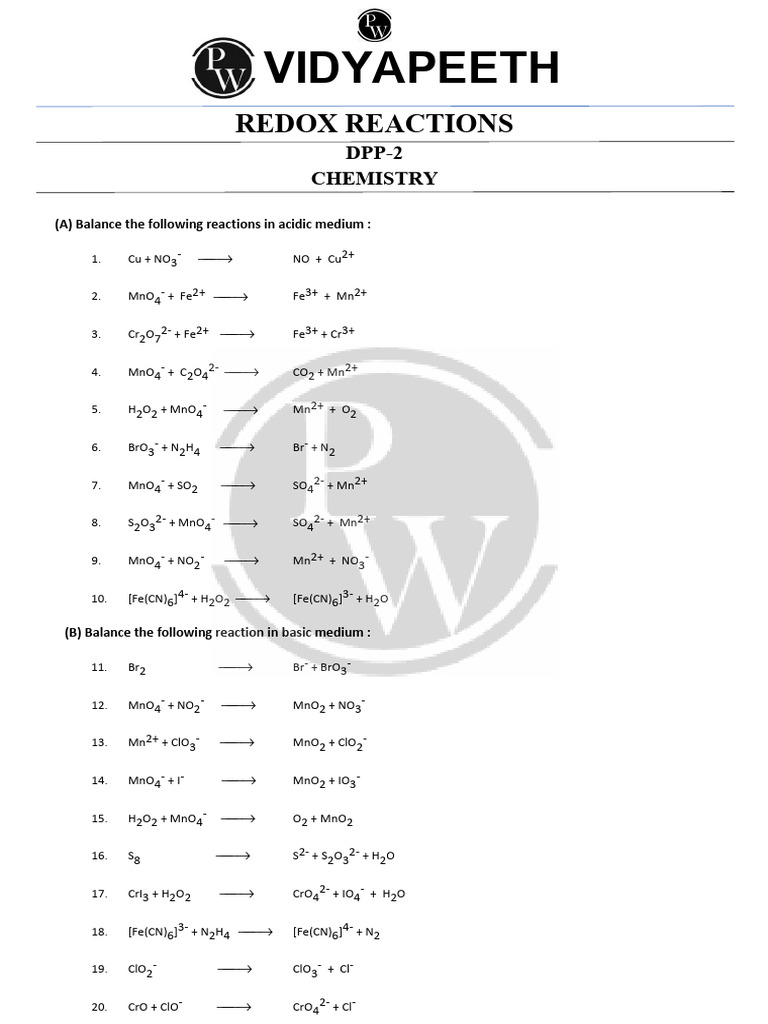 DPP-02 Redox Reactions Chemistry | PDF