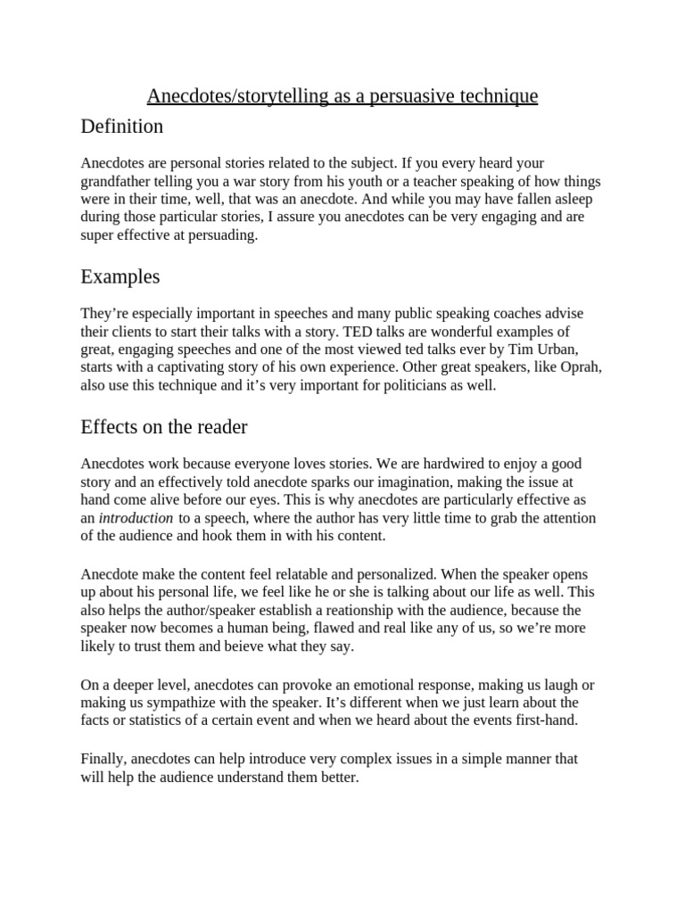 The Power of Anecdotes in Persuasion | PDF | Poetry | Essays