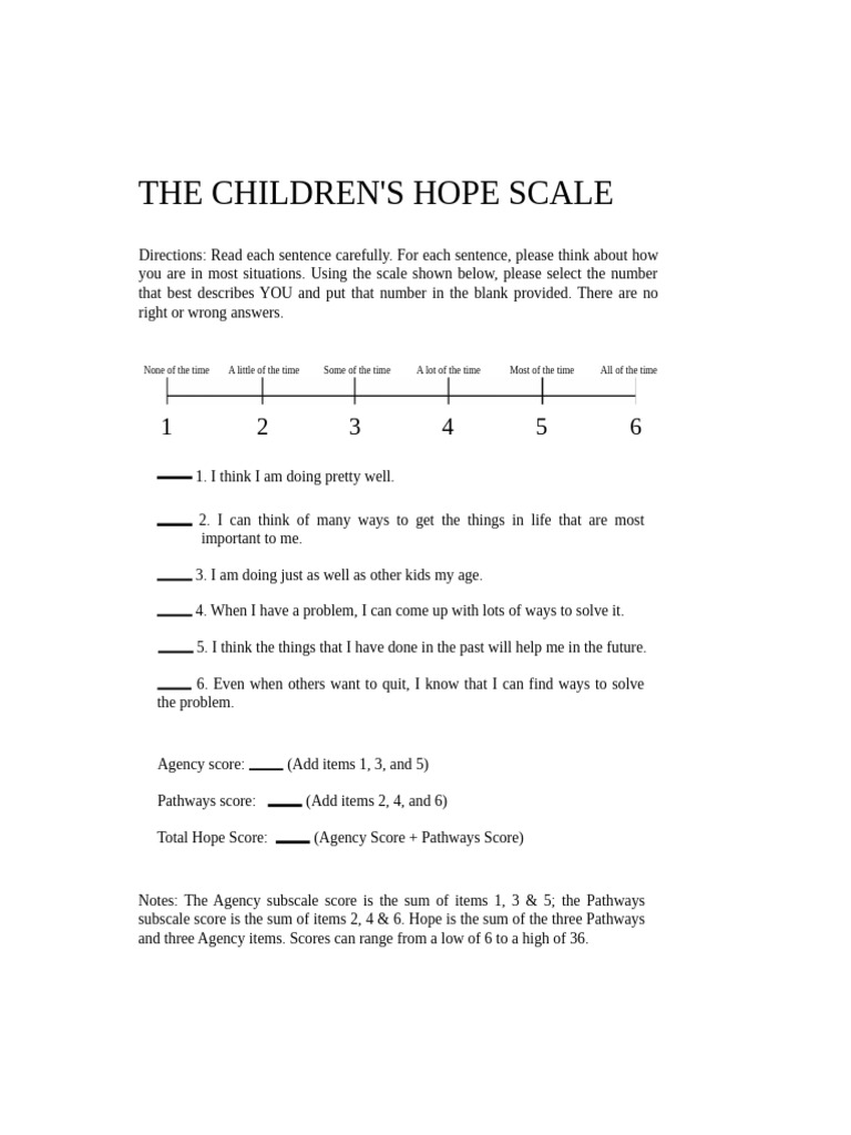 Children's Hope Scale Questionnaire | PDF