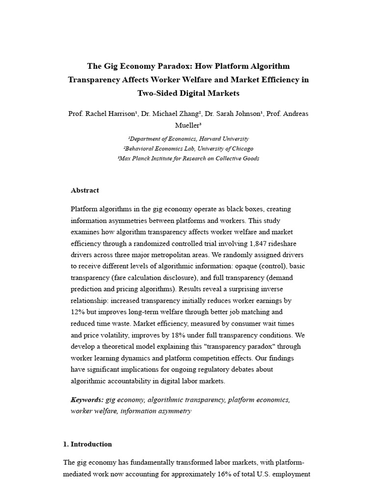 The Gig Economy Paradox - How Platform Algorithm Transparency Affects ...