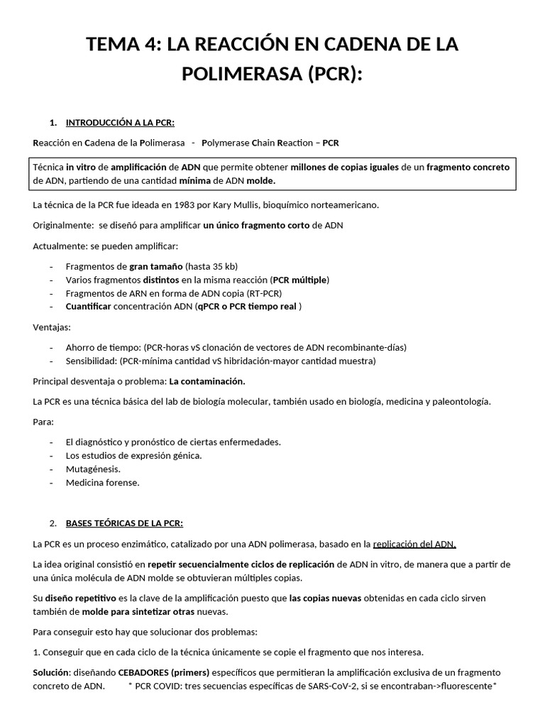 Fundamentos de la Reacción en Cadena de la PCR | PDF | Reacción en ...