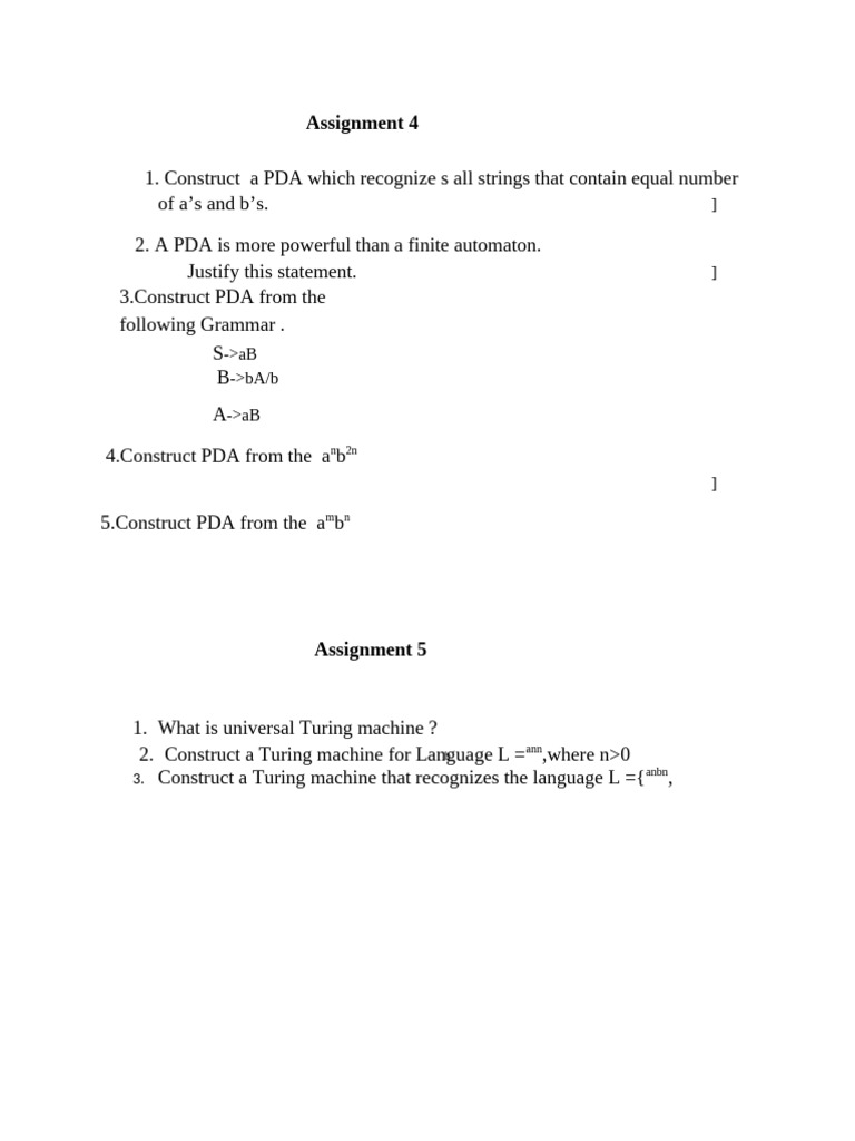 PDA and Turing Machine Assignments | PDF