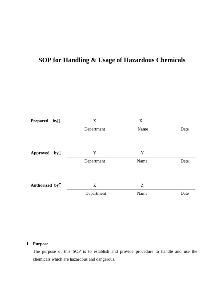 SOP For Handling & Usage of Hazardous Chemicals | PDF