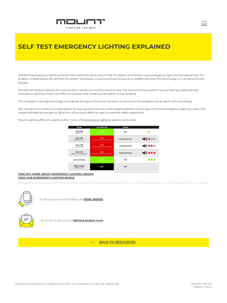Self Test Emergency Lighting Explained - Mount Lighting | PDF
