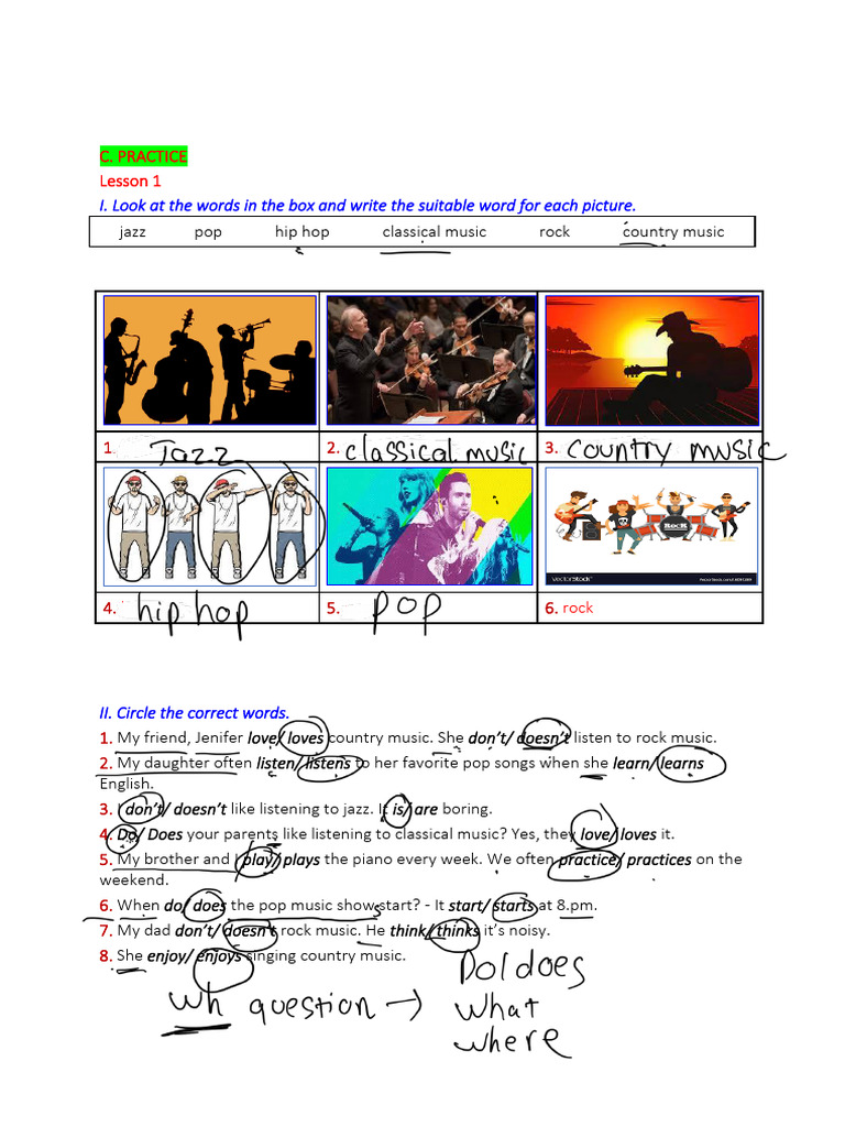 Music Vocabulary and Grammar Exercises | PDF