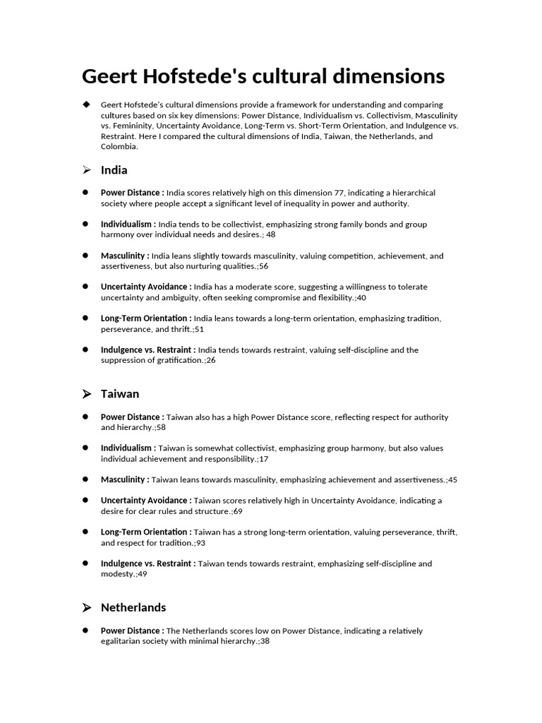 Hofstede's Cultural Dimensions Explained | PDF | Leadership ...