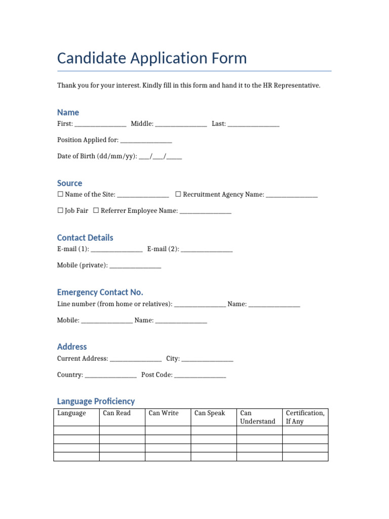 Candidate Application Form | PDF | Background Check | Recruitment