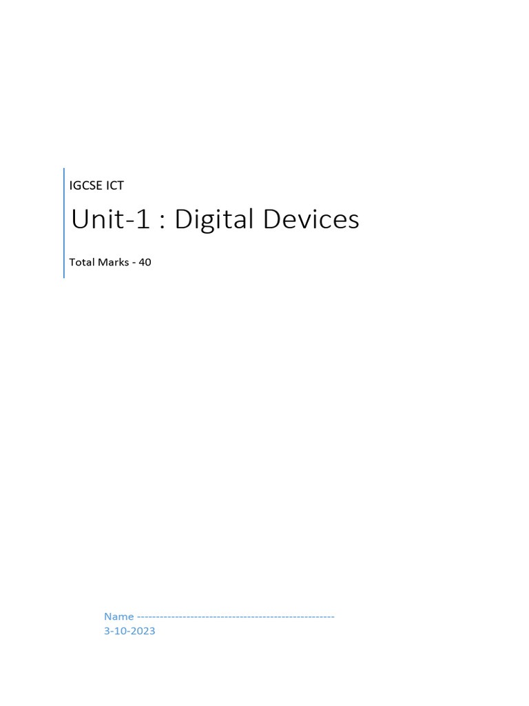 Unit-1 Digital Devices Mark Scheme | PDF | Computer Data Storage | Read Only Memory