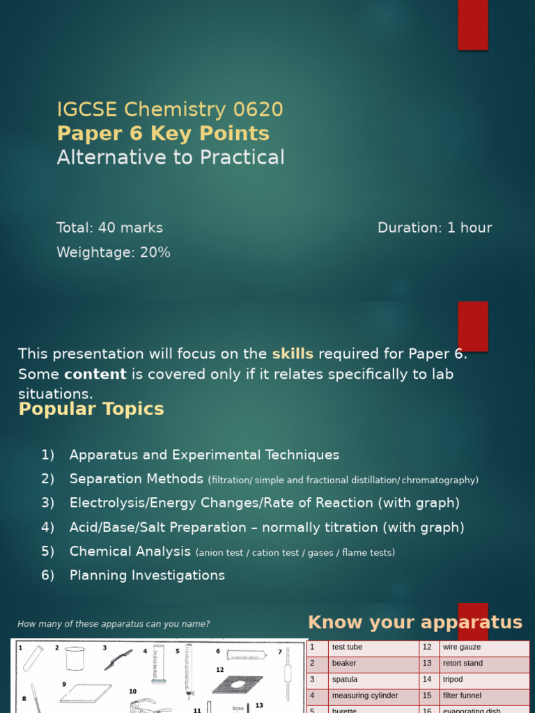 IGCSE Chemistry Paper 6 Study Guide | PDF | Acid | Distillation