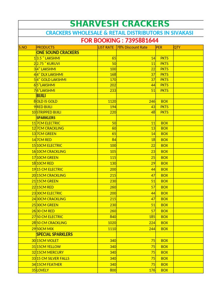 Diwali Crackers Price List 2025 | PDF