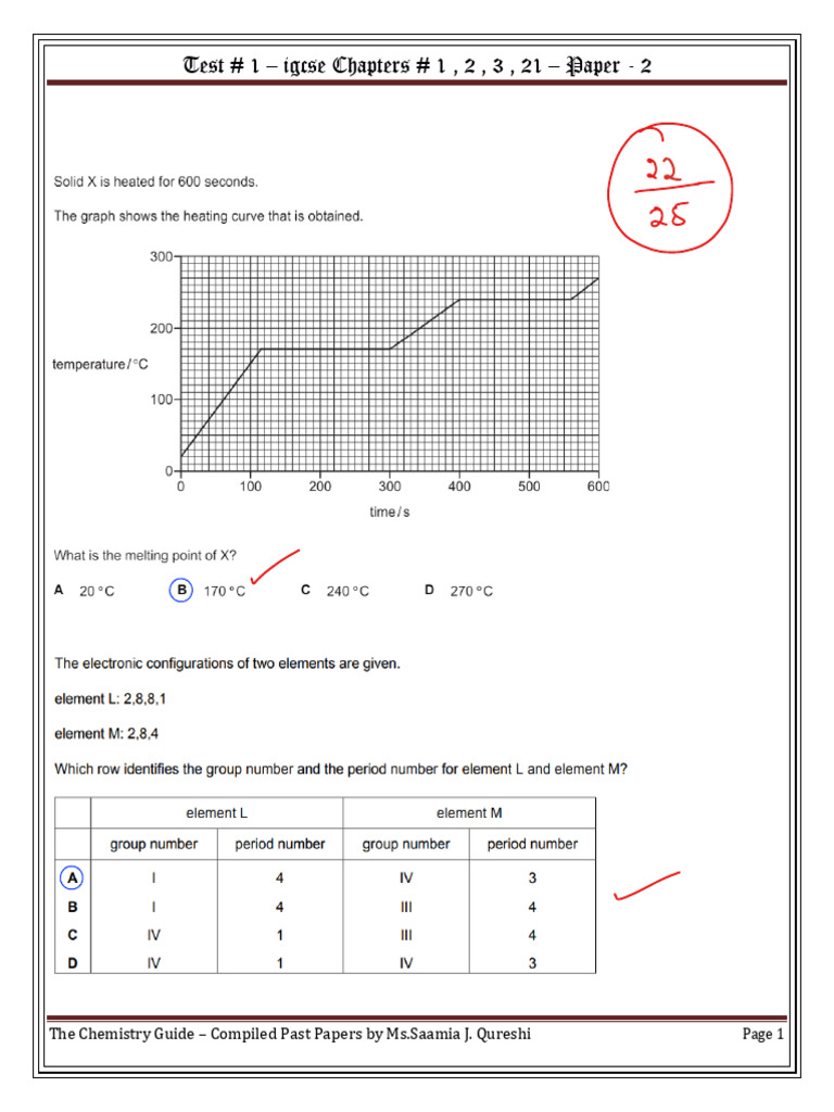 IGCSE Chemistry Test 1: Chapters 1-3, 21 | PDF