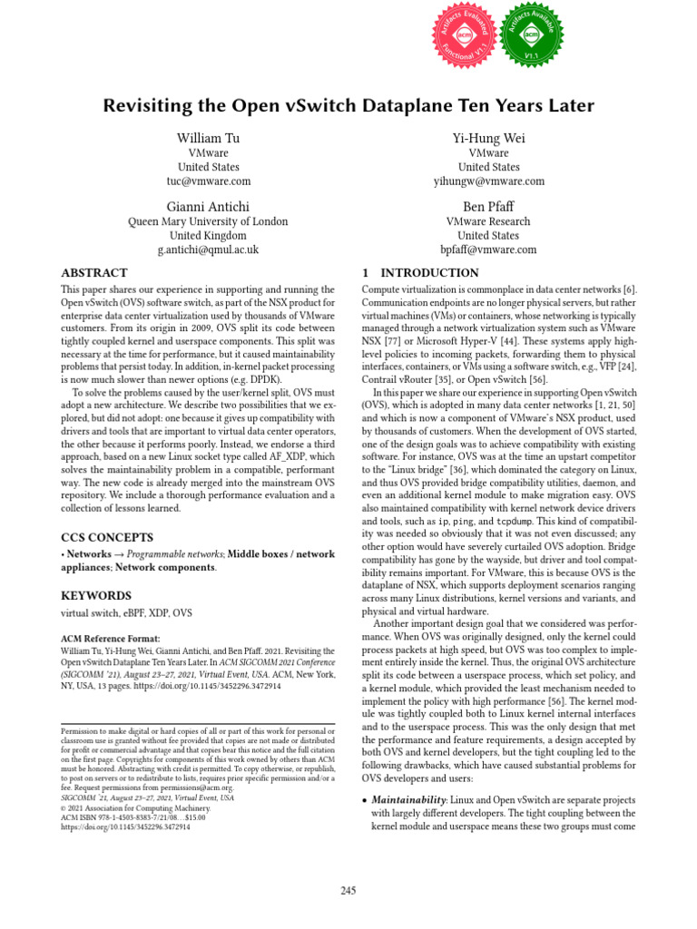 Revisiting The Open VSwitch Dataplane Ten Years Later | PDF | Thread (Computing) | Kernel ...
