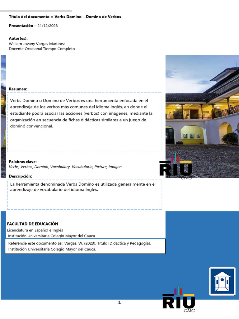 Verbs Domino - Domino de Verbos - Inglés | PDF