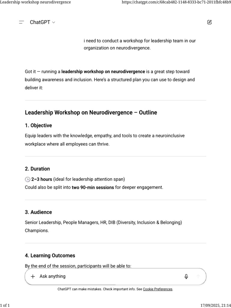 Leadership Workshop Neurodivergence | PDF
