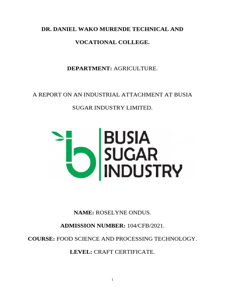 Industrial Attachment Report: Busia Sugar | PDF | Water Purification ...