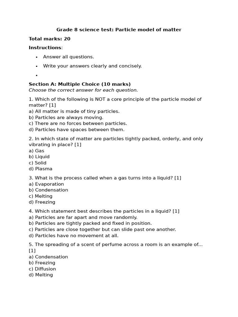 Grade 8 Science Test | PDF | Density | Gases