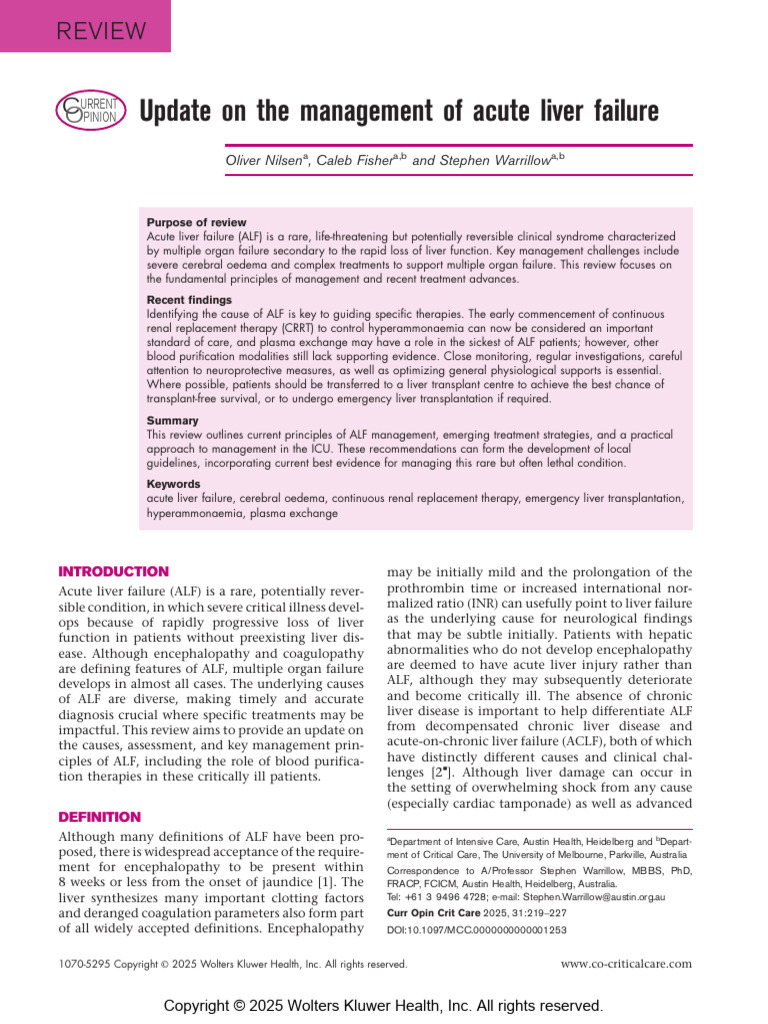 Oliver Nilsen Update On The Management of Acute Liver | PDF | Organ ...