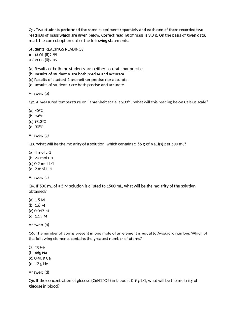 ch1 2 | PDF | Mole (Unit) | Materials