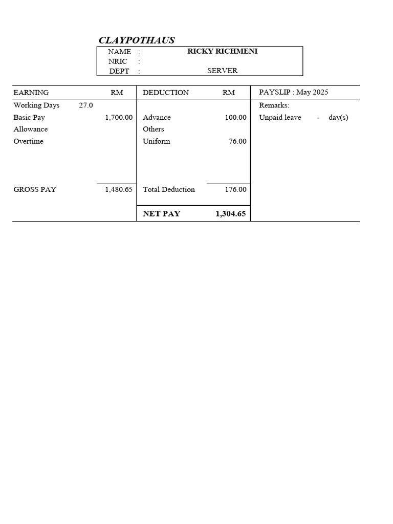 May 2025 Payslip Ricky Richmeni | PDF