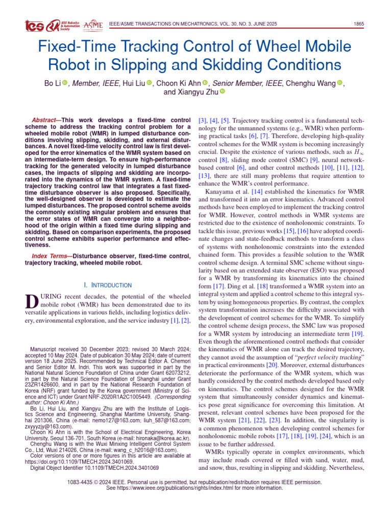 Fixed-Time Tracking Control of Wheel Mobile Robot in Slipping and Skidding Conditions | PDF ...