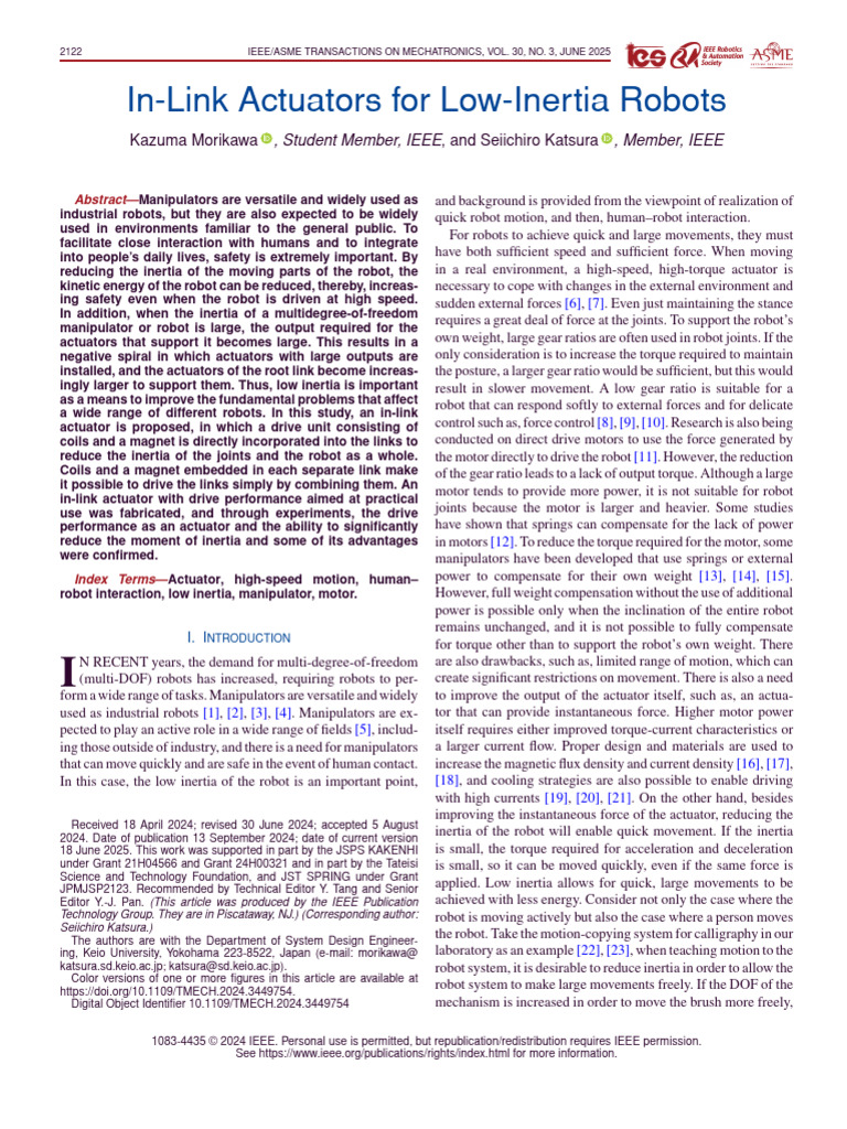 In-Link Actuators For Low-Inertia Robots Propuesta | PDF | Electric ...