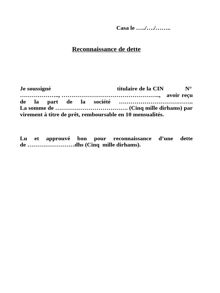 Modèle d'attestation de reconnaissance de dette | PDF
