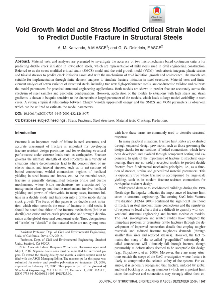 Kanvinde Deierlein The Void Growth Model and The Stress Modified ...