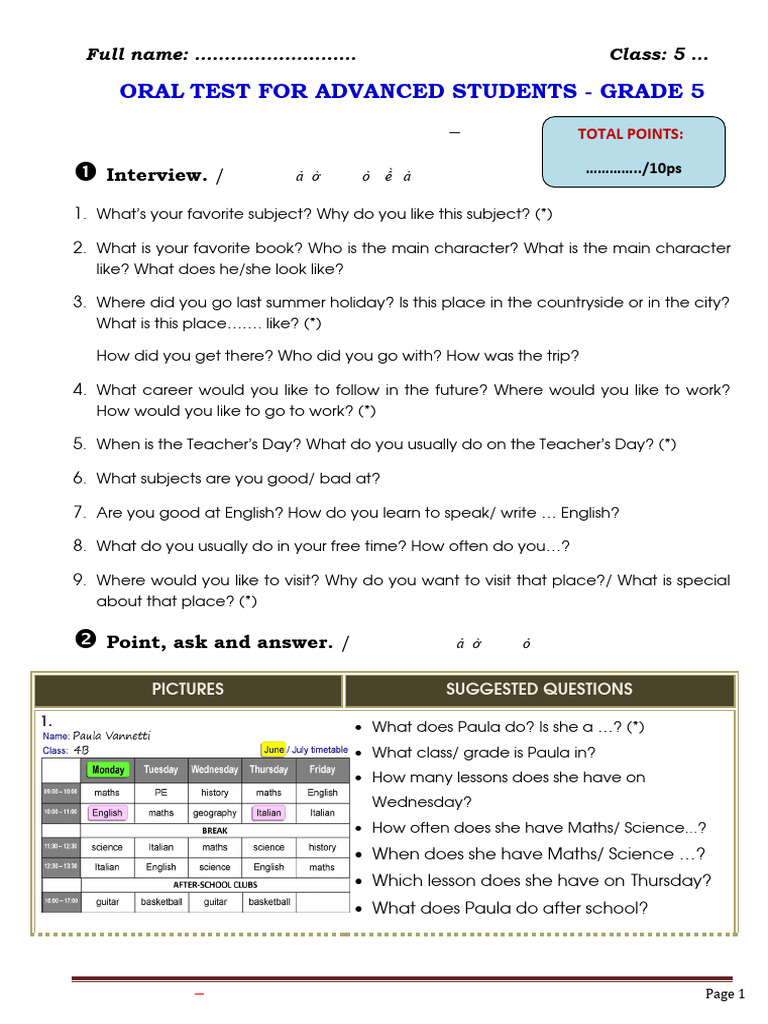 Key Oral Test - Grade 5 - 2023 | PDF | Fluency | Learning