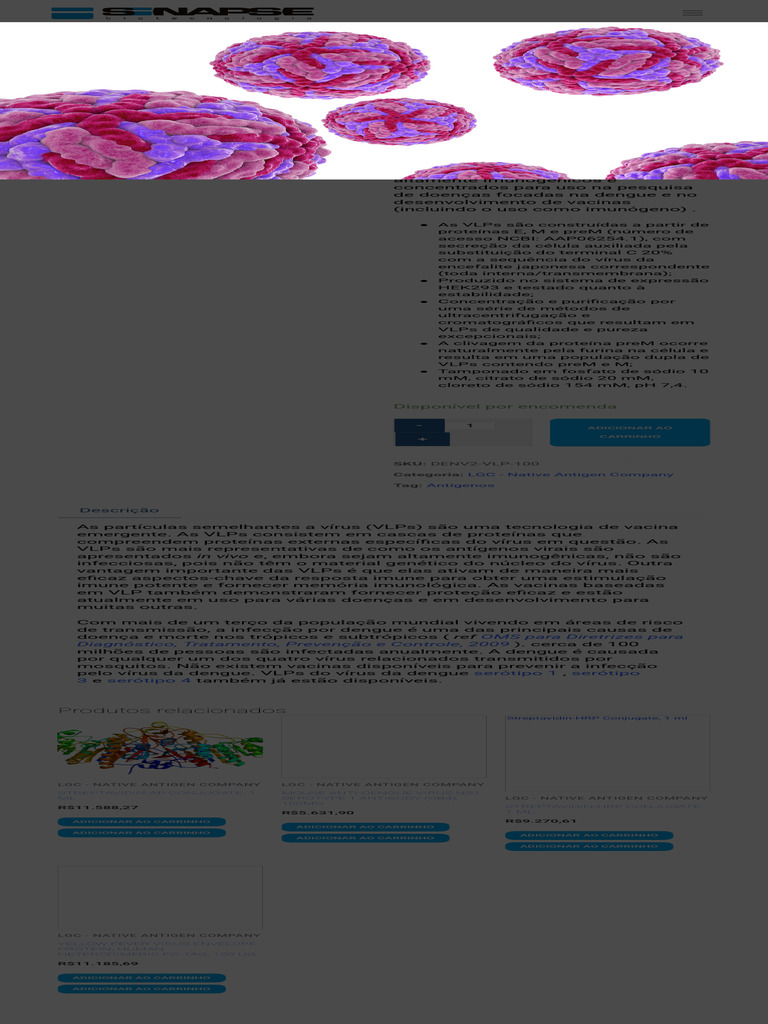 Dengue Virus Serotype 2 VLP, 100 Ug | PDF | Vírus | Vacinas