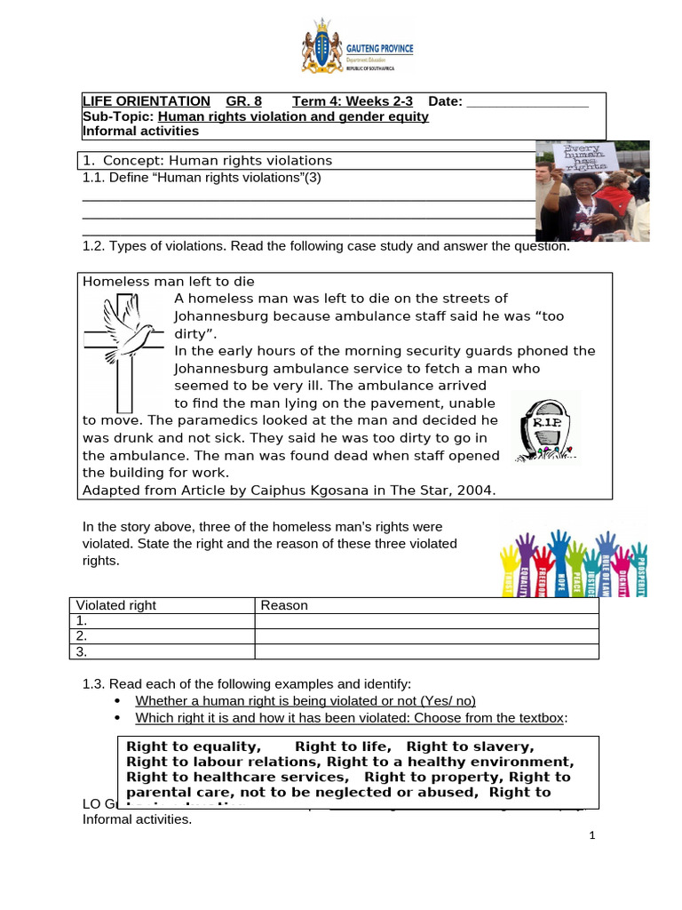 Gr. 8 T4, Week 2-3, Human Rights Violations and Gender Equity | PDF | Rape | Violence