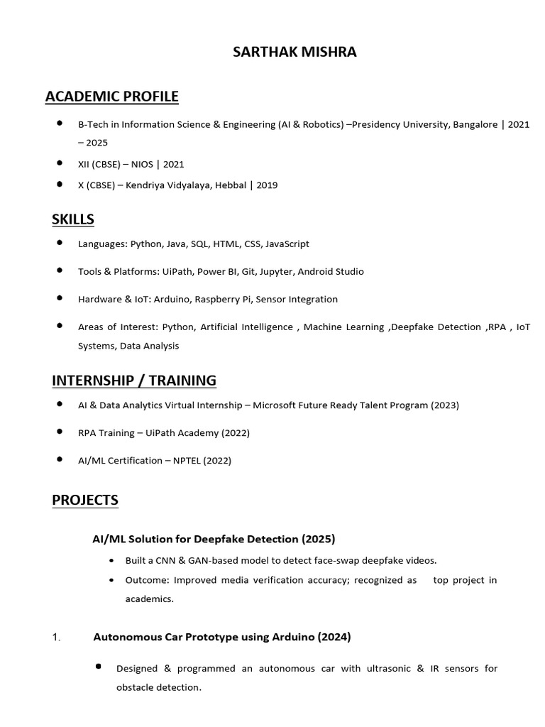 Sarthak Mishra - Academic Profile (1) 2 | PDF | Internet Of Things | Artificial Intelligence