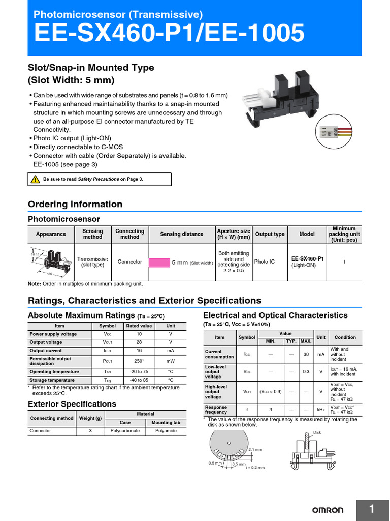 EE-SX460-P1/EE-1005: Slot/Snap-in Mounted Type (Slot Width: 5 MM) | PDF ...