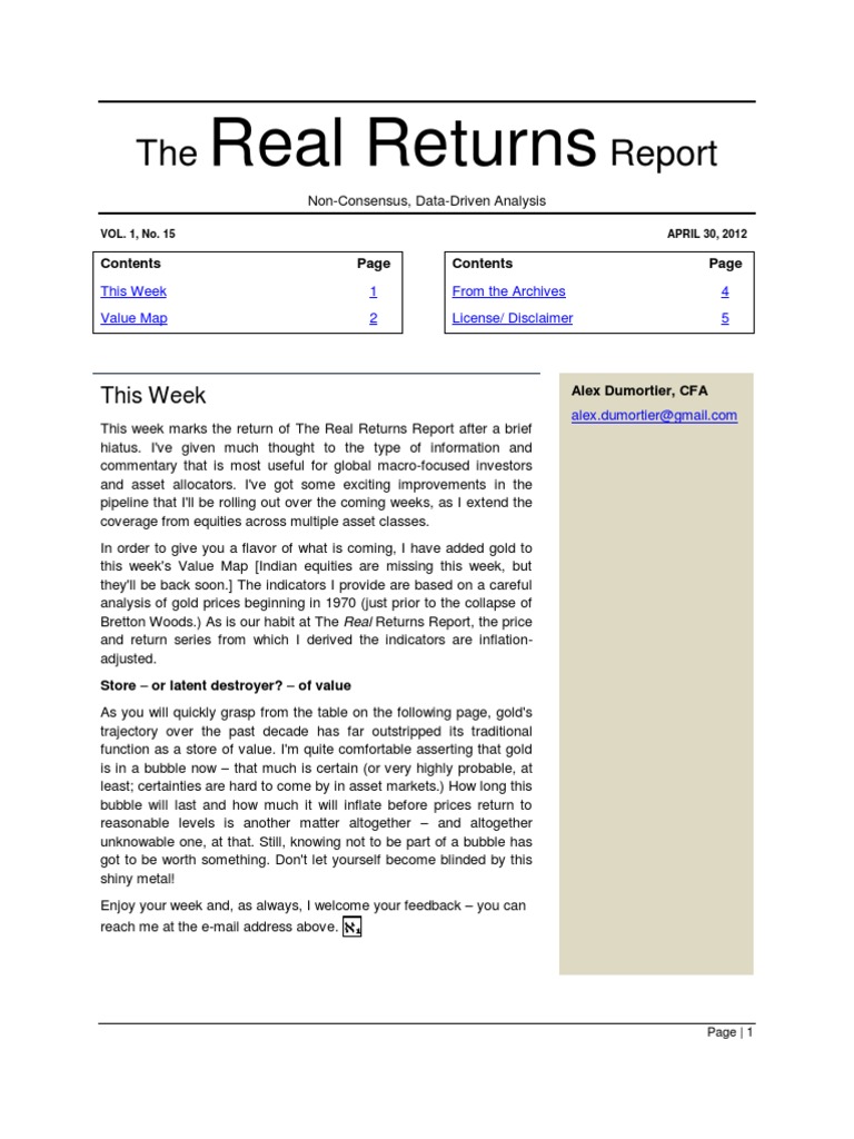 The Real Returns Report, Apr 30 2012 | PDF | S&P 500 Index | Economic ...