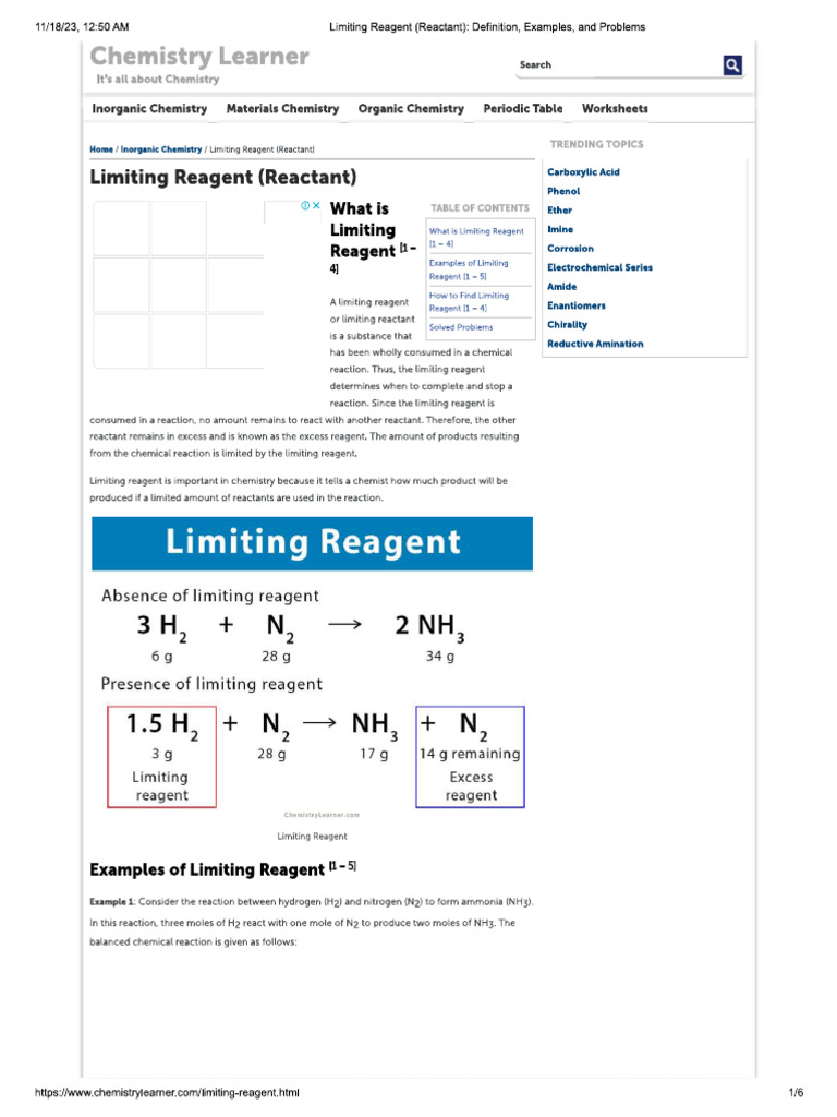 Limiting Reagent | PDF