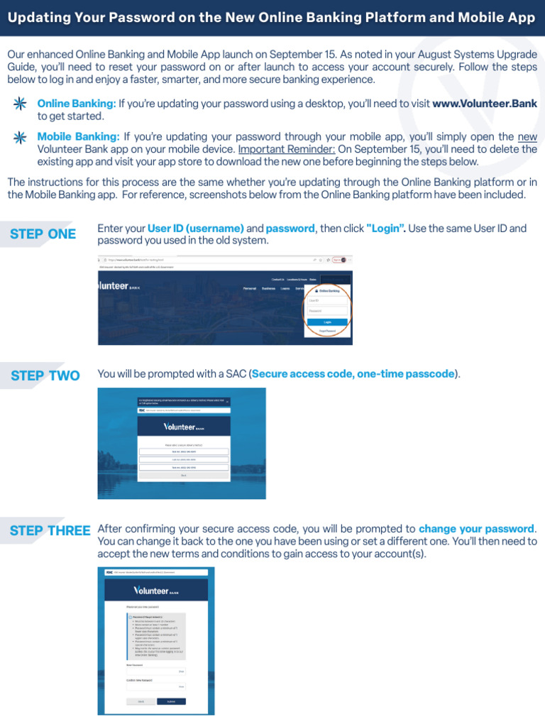How To Update Your Password On The New Volunteer Bank Mobile App 9.5.25 ...