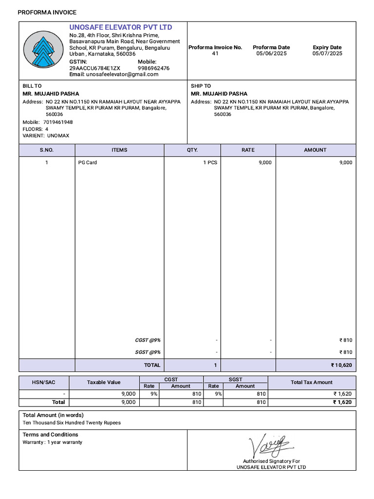 MR Mujahid Pasha Proforma Invoice 41 | PDF | Taxation | Government Finances