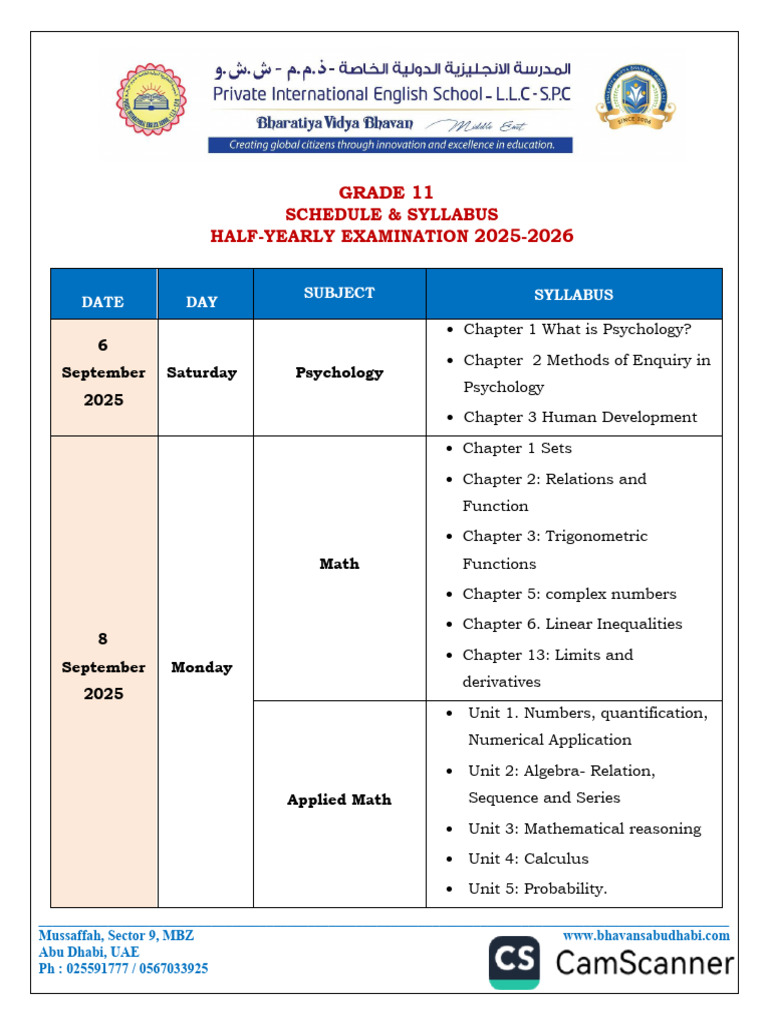 Hye GR 11 Schedule and Syllabus 2025-2026 | PDF | Mathematics | Chemistry