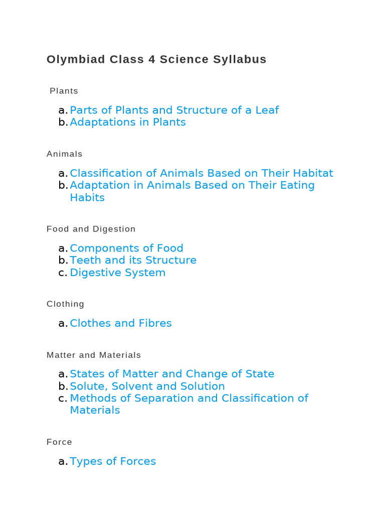 Class 4 Science Syllabus Overview | PDF